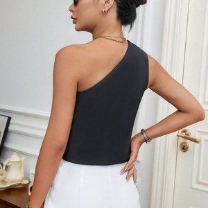 MODA ME COUTURE | Tops | Classy One Shoulder Button Front Blouse Black ...